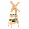 Outsunny 3' x 1' x 5' 2-Level Wooden Plant Shelf with Cute Windmill ...