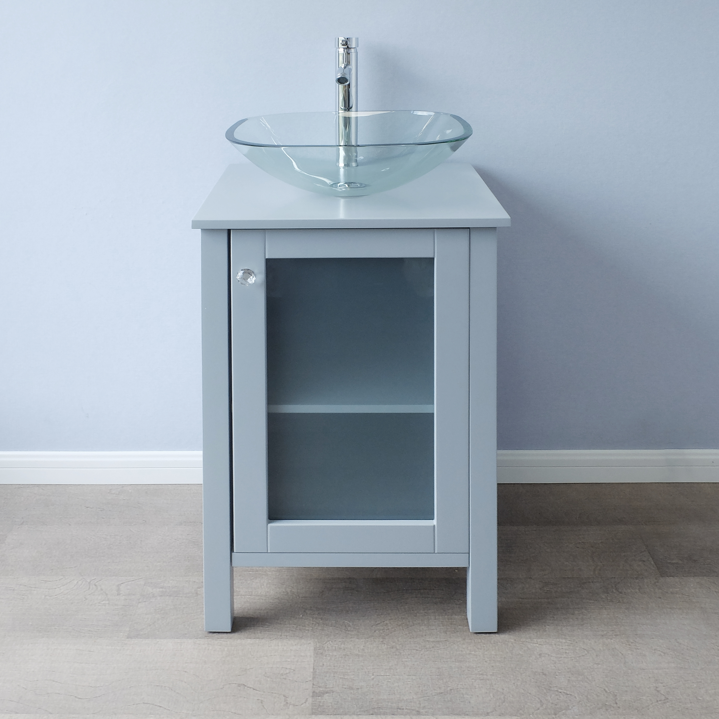20" Bathroom Vanity Stand Cabinet with Square Glass Vessel Sink Set ...