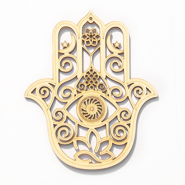 Carved Wooden Fatima Hand Wall Hanging Decor Devil Eye Pendant Art ...