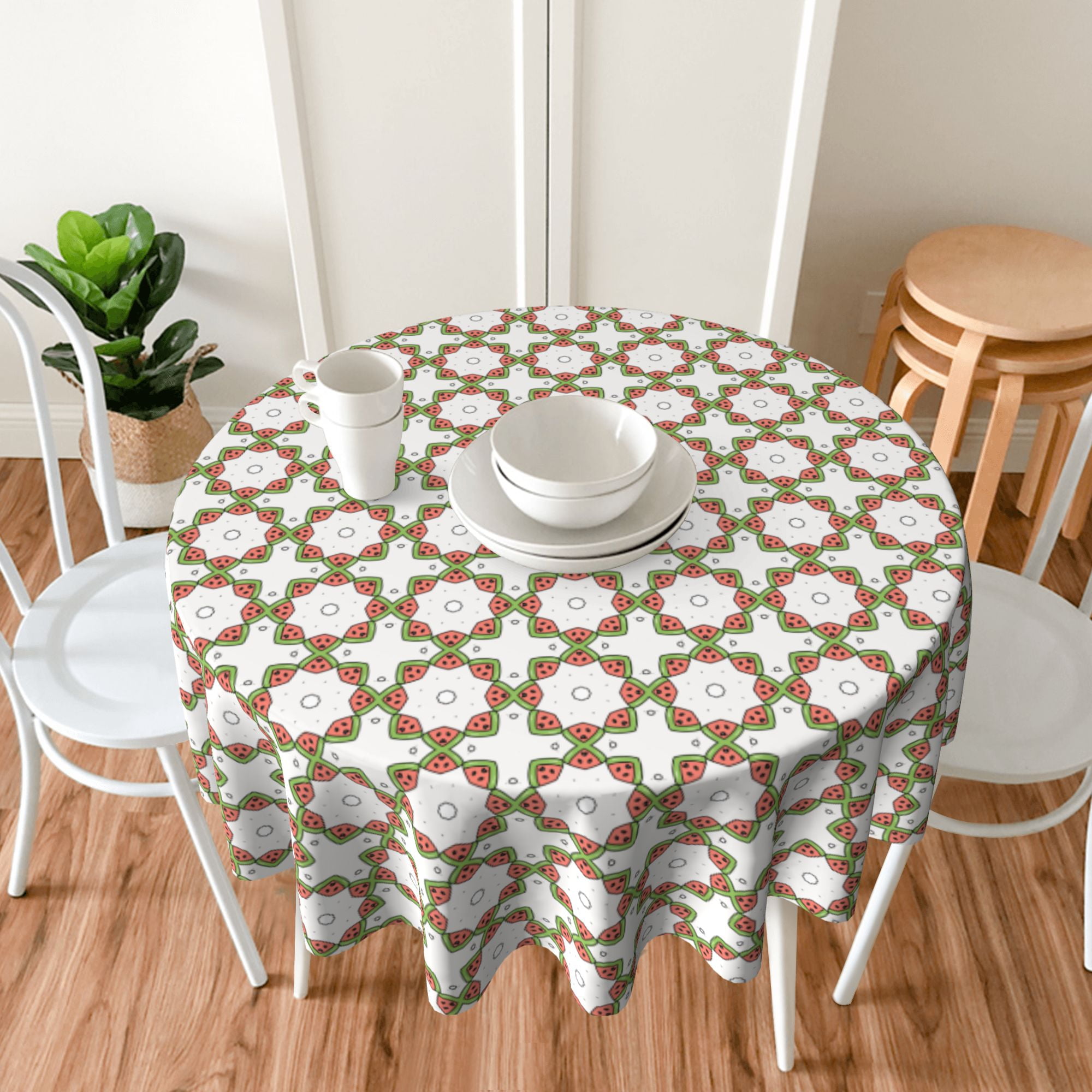 TEQUAN 60" Round Tablecloth, Vintage Watermelon Flora Pattern Washable ...