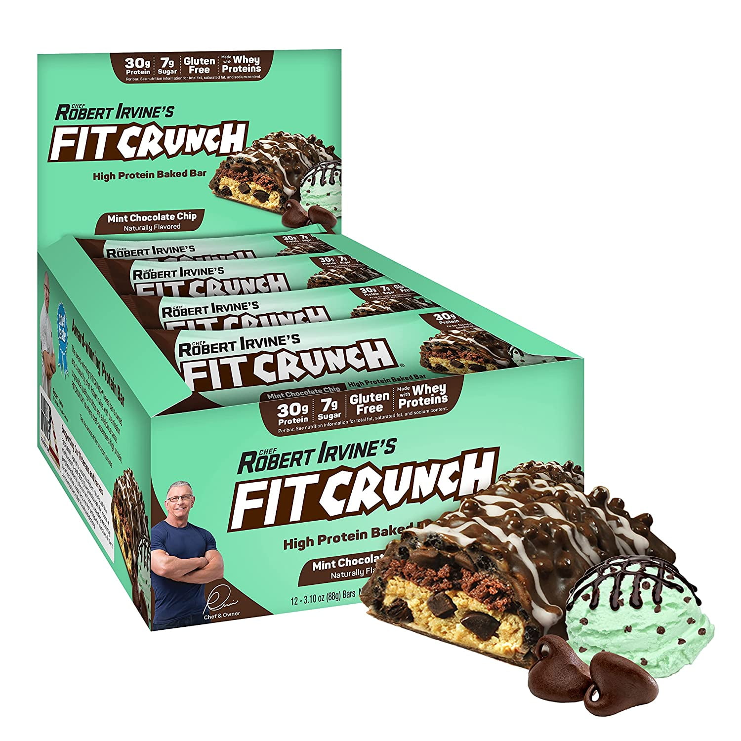 Fit Crunch Protein Bar, Mint Chocolate Chip, 30g Protein, 12 ct ...