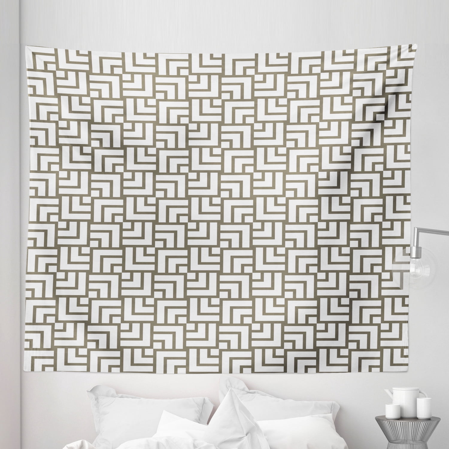 Modern Tapestry, Mysterious Vintage Maze Modern Shape in Squares Lines ...