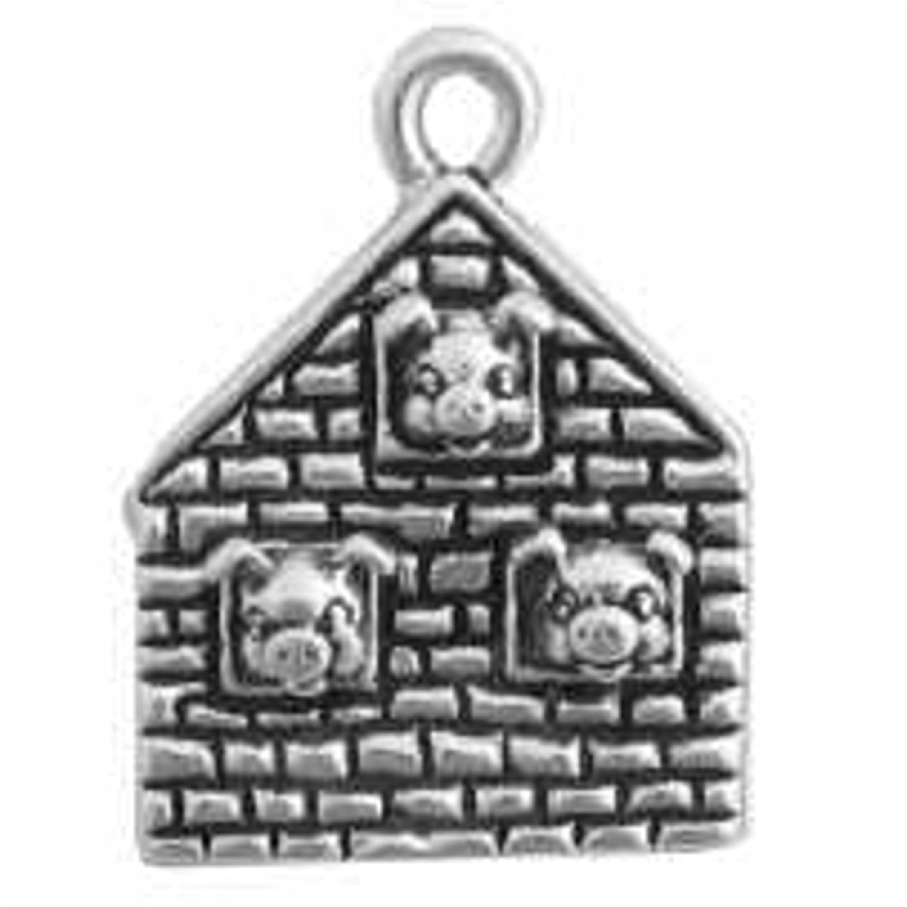 Sterling Silver 30" 1mm Box Chain 3D Three Little Pigs In Brick House ...