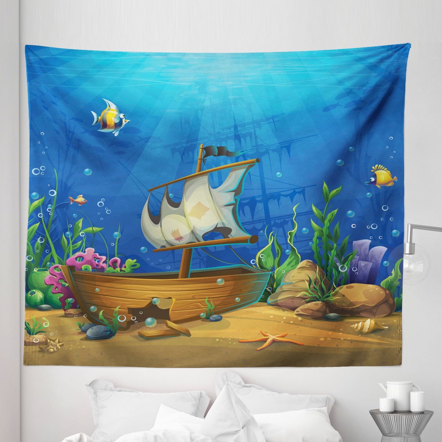 Deep Sea Tapestry, Undersea World with a Ship Wreck and Different ...