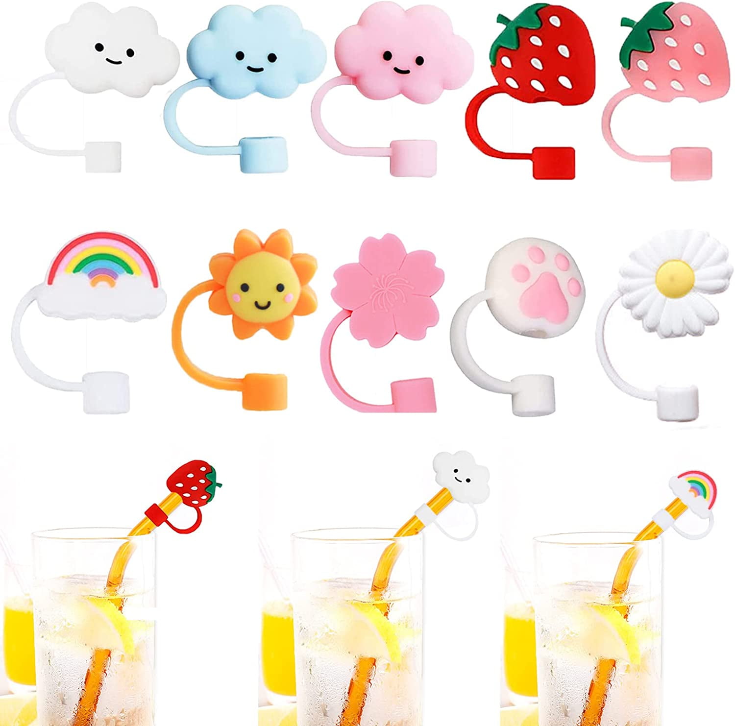 6pcs Straw Tips Cover,Reusable Silicone Straw Covers,Cloud Straw Caps ...