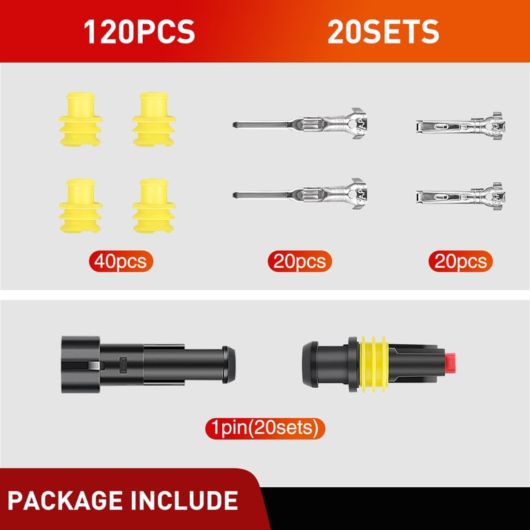 Nilight Waterproof 1 Pin Male Female Wire Connector Set Nilight 120PCS ...