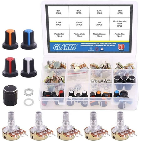 50Pcs B5K B10K B20K B50K B100K Ohm Knurled Shaft Linear Rotary Taper ...