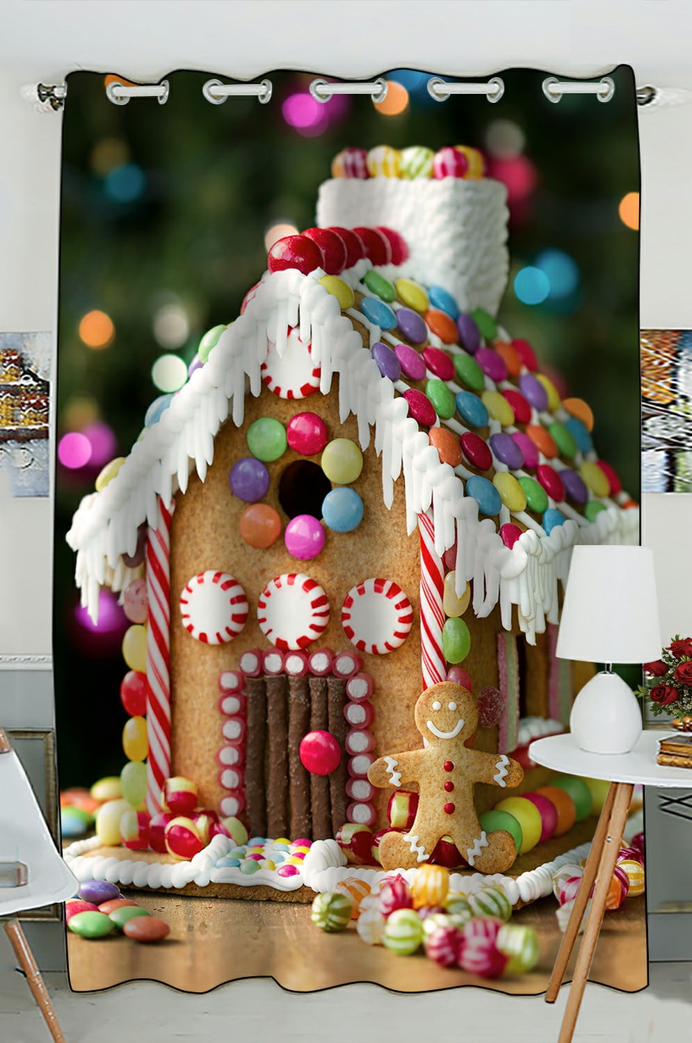 ABPHQTO Gingerbread House Window Curtain Kitchen Curtain Window Drapes ...