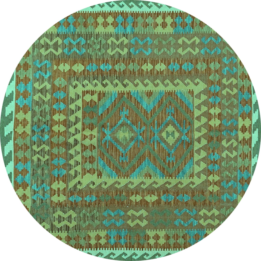 Ahgly Company Indoor Round Oriental Turquoise Blue Traditional Area ...