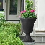 WORTH 22-inch Large Outdoor Resin Patio Urn Planter, Set of 2, Black ...