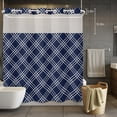 Navy Blue Grid No Hook Shower Curtain with Snap in Liner, Modern ...
