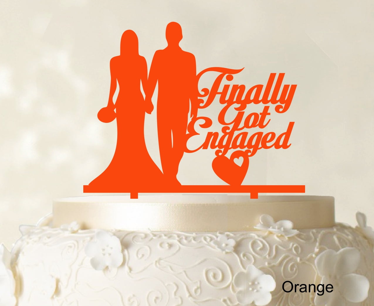 """Finally Got Engaged"" Wedding Cake Topper Orange Cake Topper Color ...
