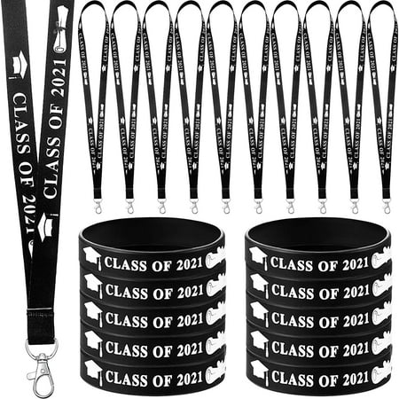 20 Pieces Class of 2021 Lanyard Keychain Class of 2021 Wristbands ...
