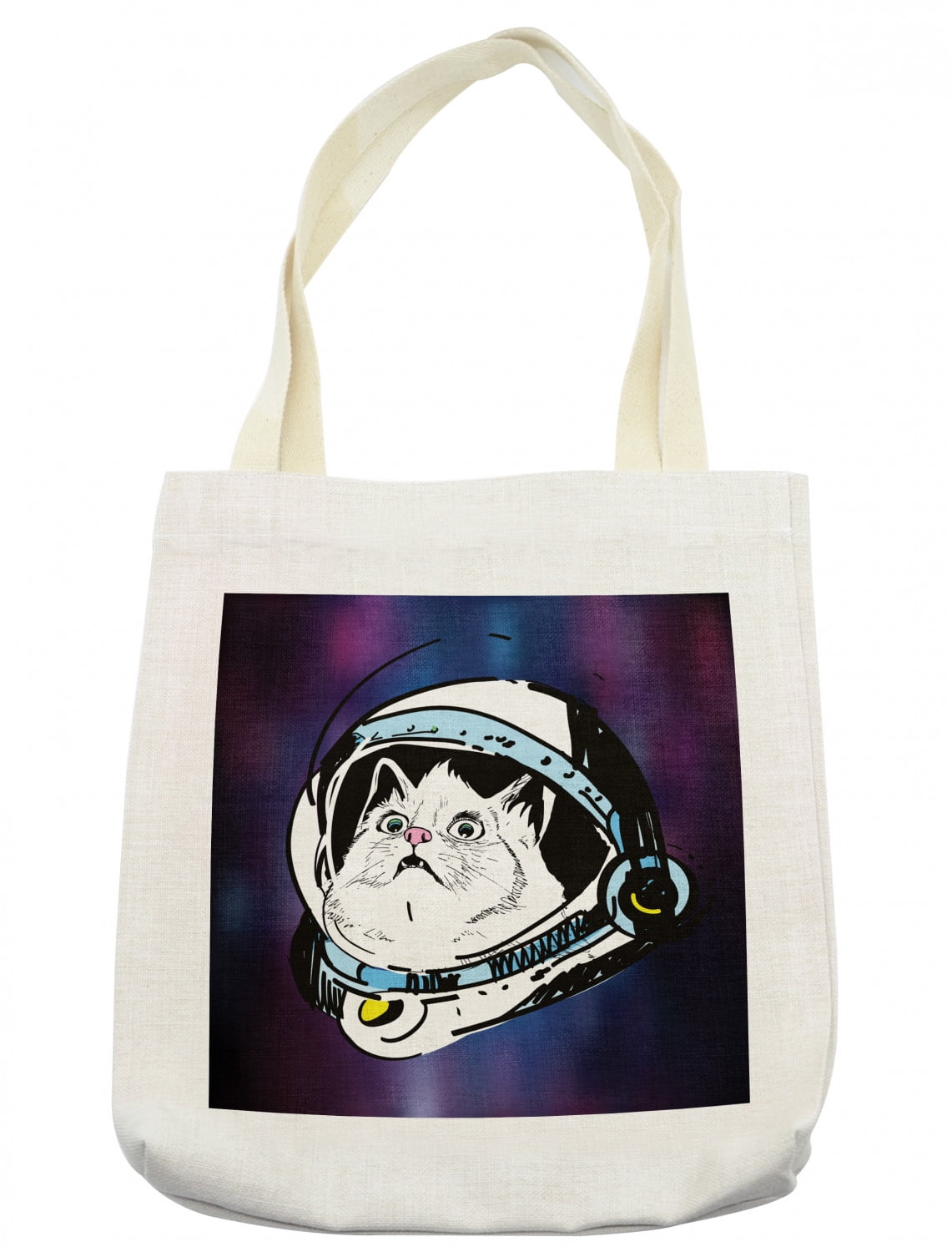 Outer Space Tote Bag, Kitten in Astronaut Hat Looks at Cosmic Rays UFO ...