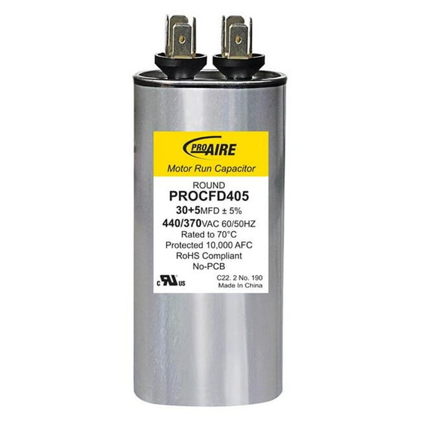 Perfect Aire 3906641 30 Plus 5 MFD ProAire 370V Round Run Capacitor ...