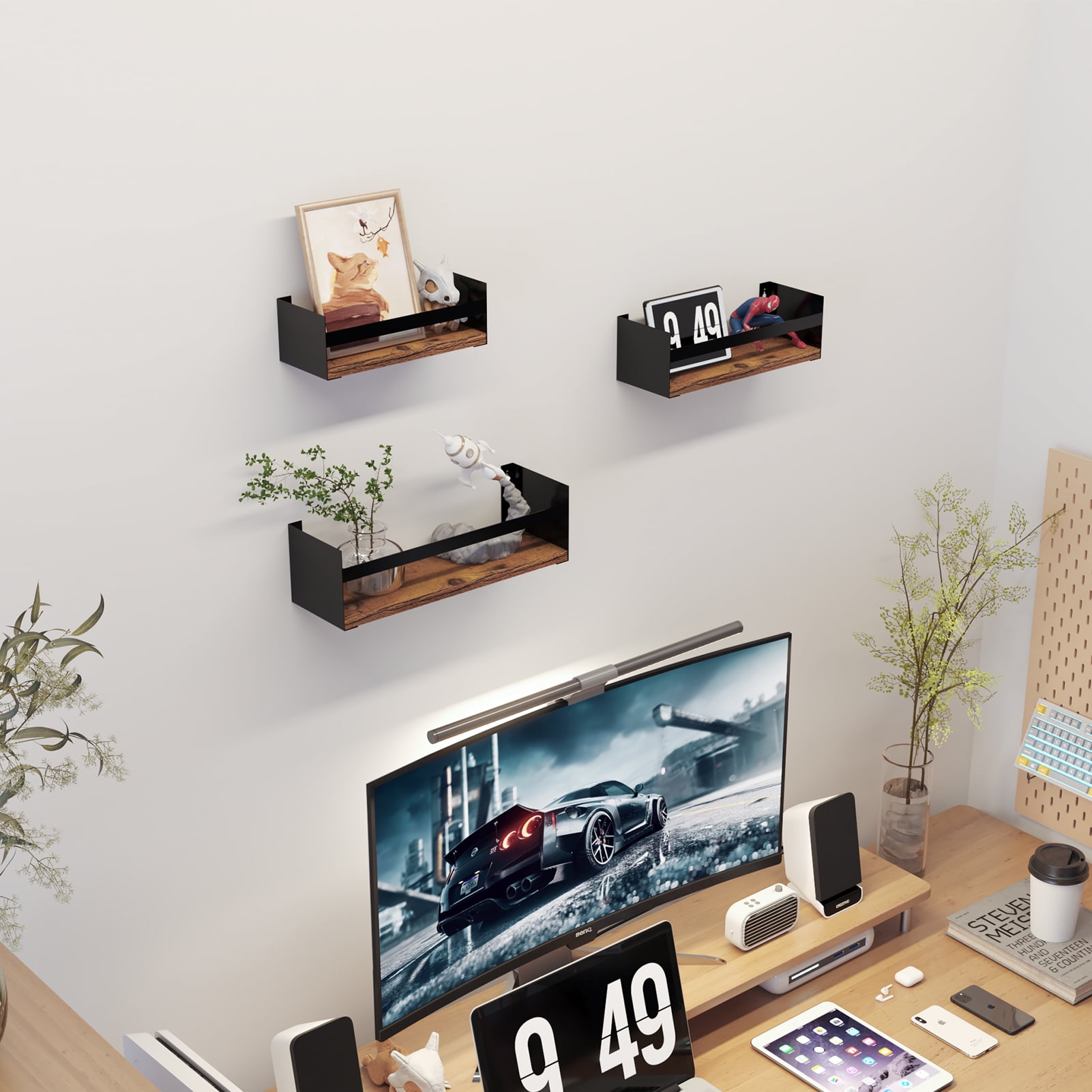 Buy Floating Shelves for Wall Set of 3, Rusitc Wall Mounted Shelf Rack ...