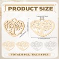 8Pcs 2 Colors 201 Stainless Steel Pendants Heart with Tree of Life ...