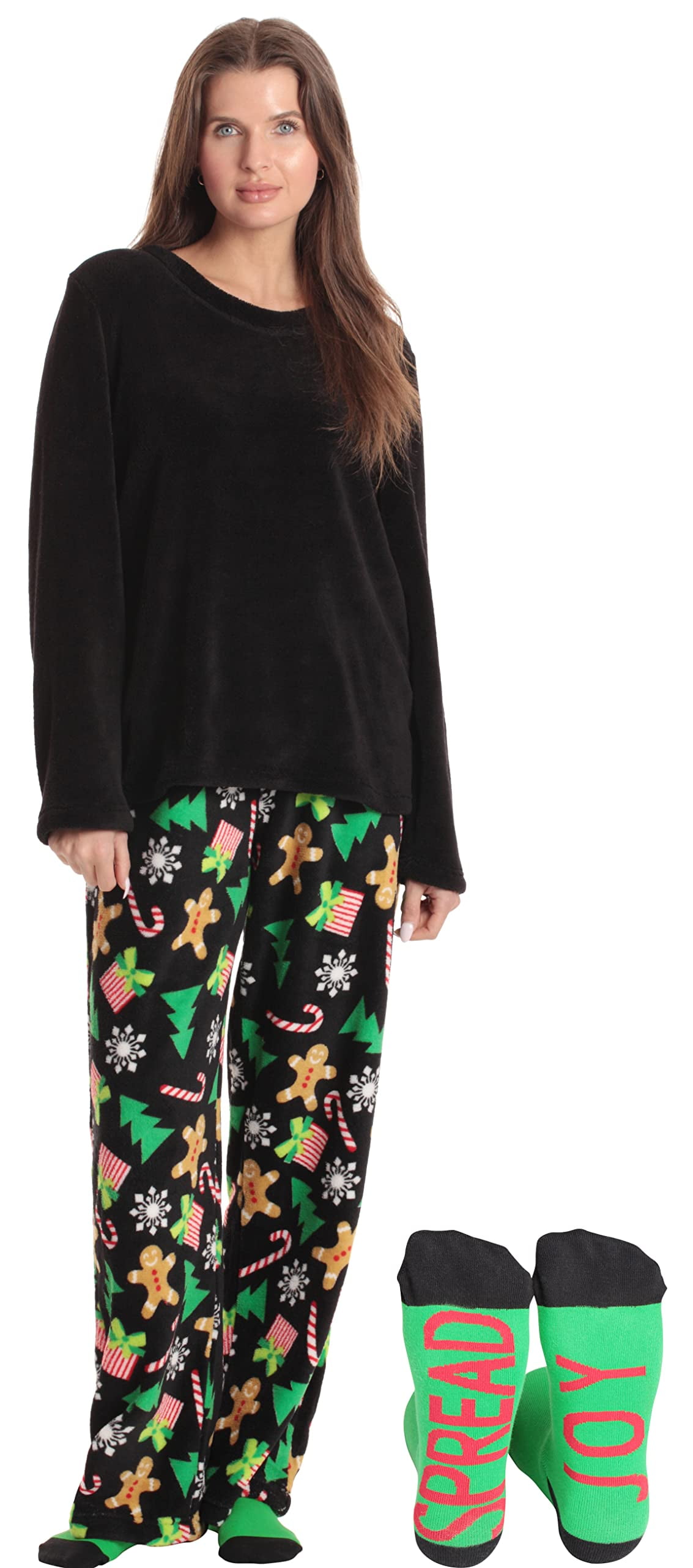 Just Love Womens Plush Pajama Pants Set With Socks 6808 10114 1x Black