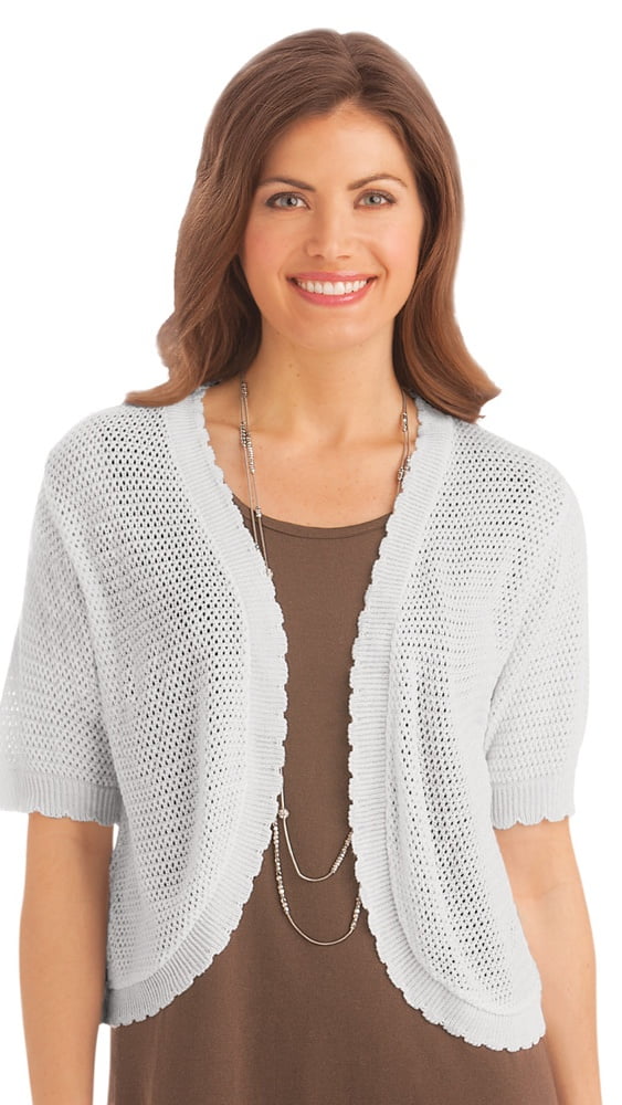 Open-Front Stitched Short Sleeve Shrug, Lightweight Layer Piece with ...