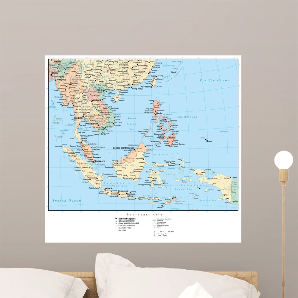 Map Southeast Asia Wall Mural Decal Sticker, Wallmonkeys Peel & Stick ...