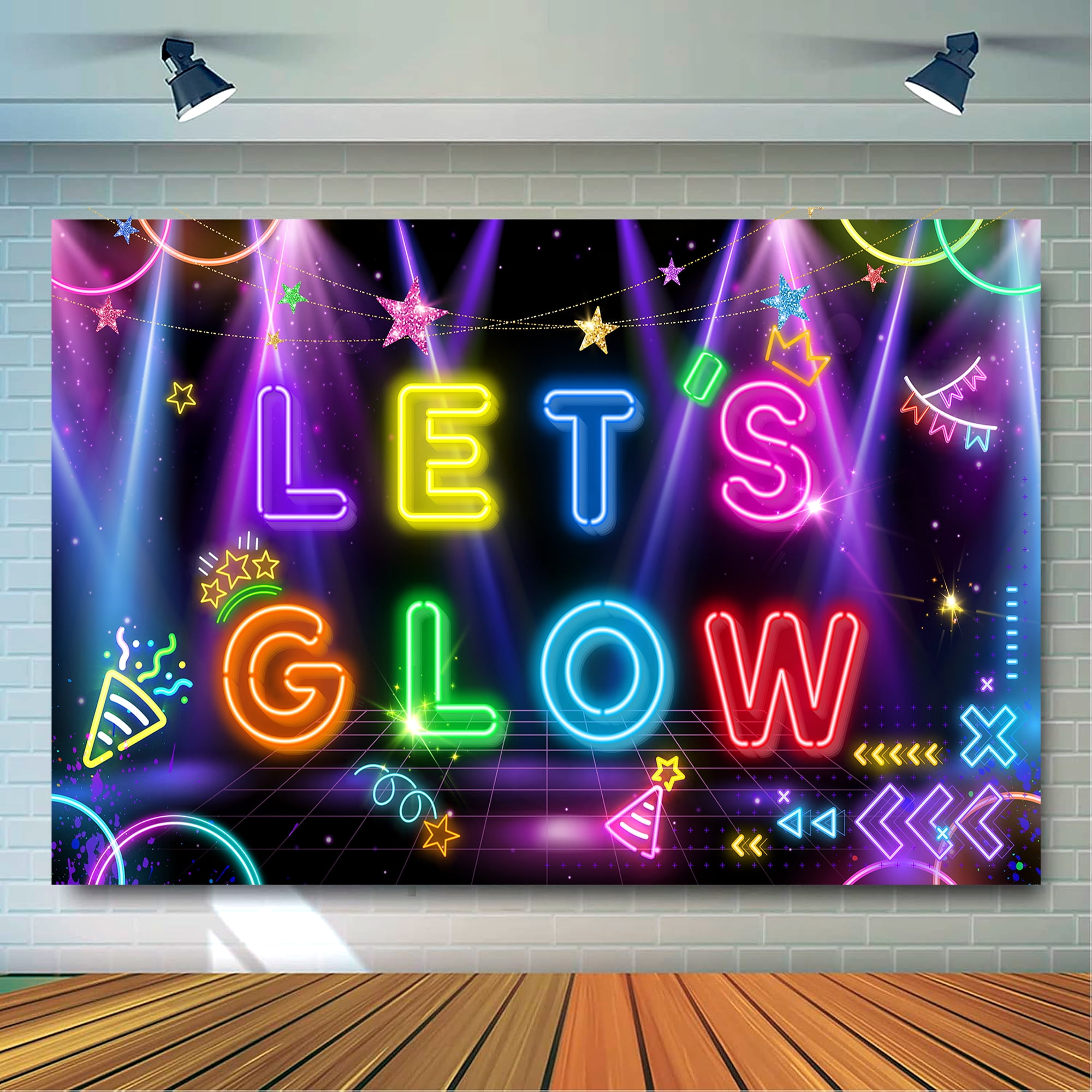 Neon Let's Glow Party Backdrop The Dark Backdrop Neon Backdrop Party ...