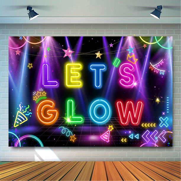 Neon Let's Glow Party Backdrop The Dark Backdrop Neon Backdrop Party ...