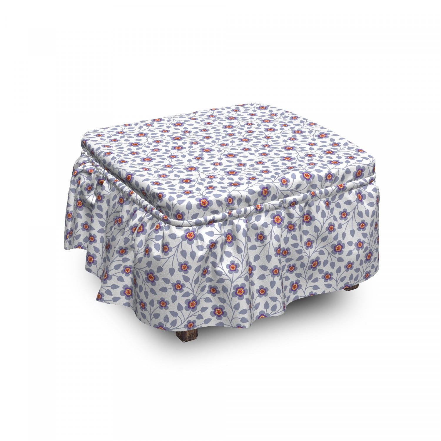 Floral Ottoman Cover, Burgeoning Spring Flowers, 2 Piece Slipcover Set ...