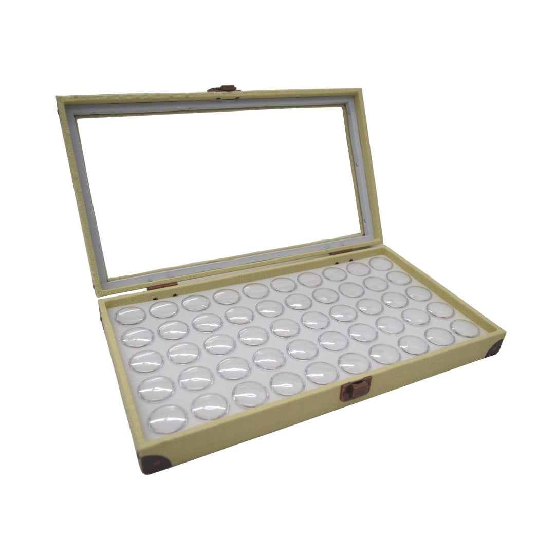 Novel Box Glass Top Linen Metal Clasp Jewelry Display Case With Gem Jar ...