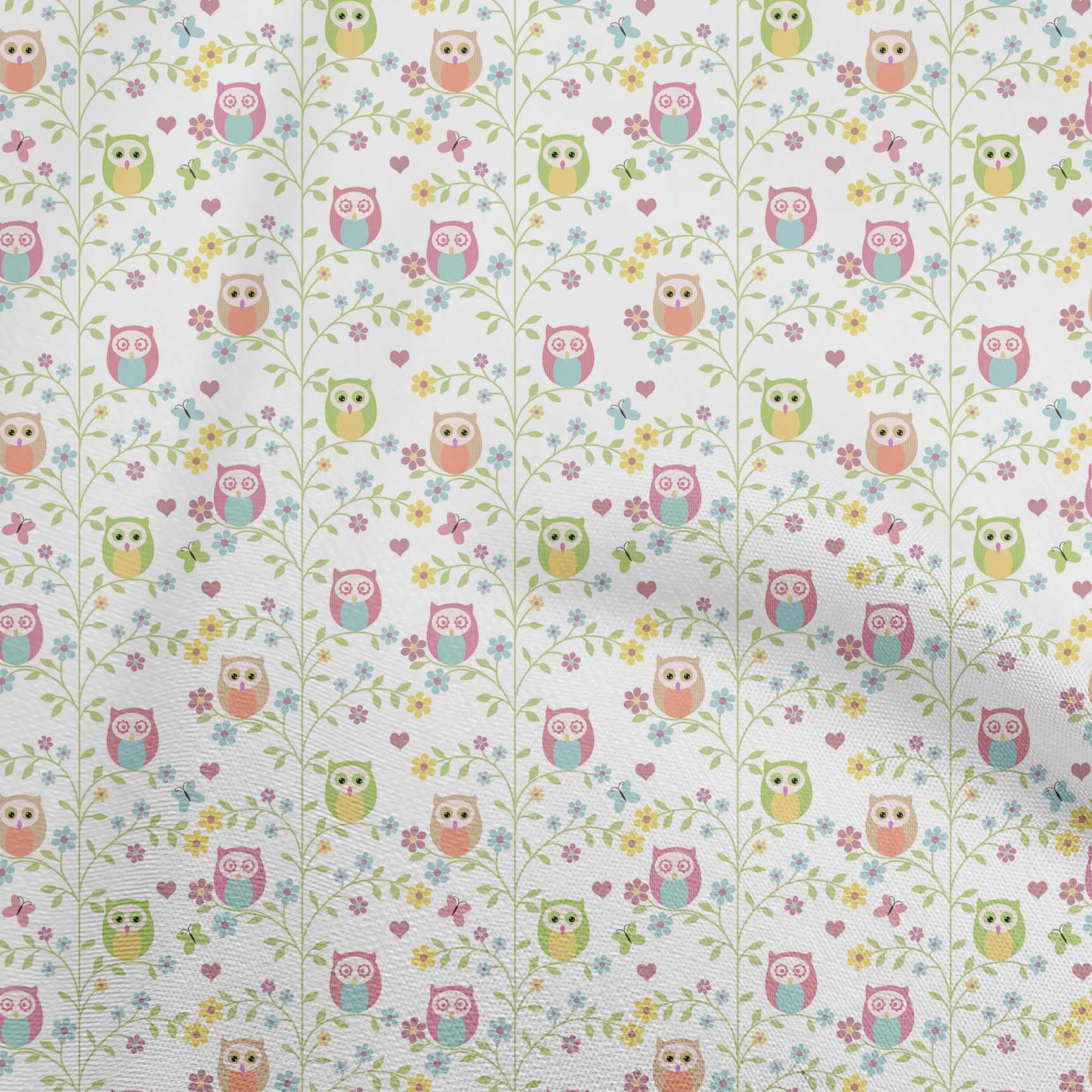 oneOone Silk Tabby White Fabric Owl Diy Clothing Quilting Fabric Print ...