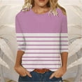 FAIWAD 3/4 Sleeve Tops for Women Color Block Striped Print Round Neck ...