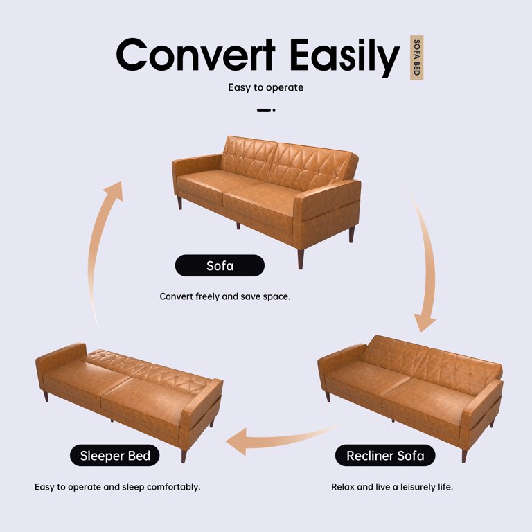 Homegear Faux Leather Deluxe 3 Seater Folding Sofa Bed Brown | Baci ...