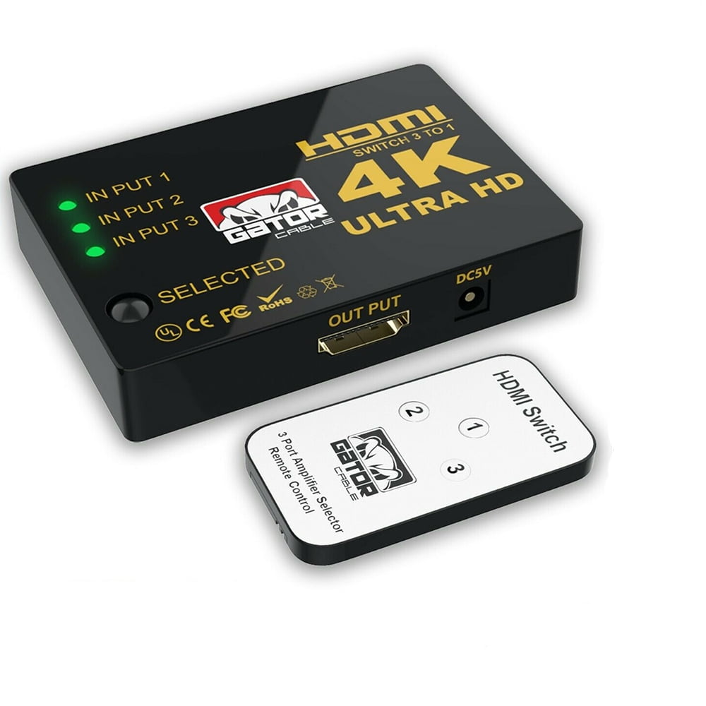 4K HDMI 2.0 Cable Splitter Switch Box Hub 3D IR Remote Control 3X1 ...