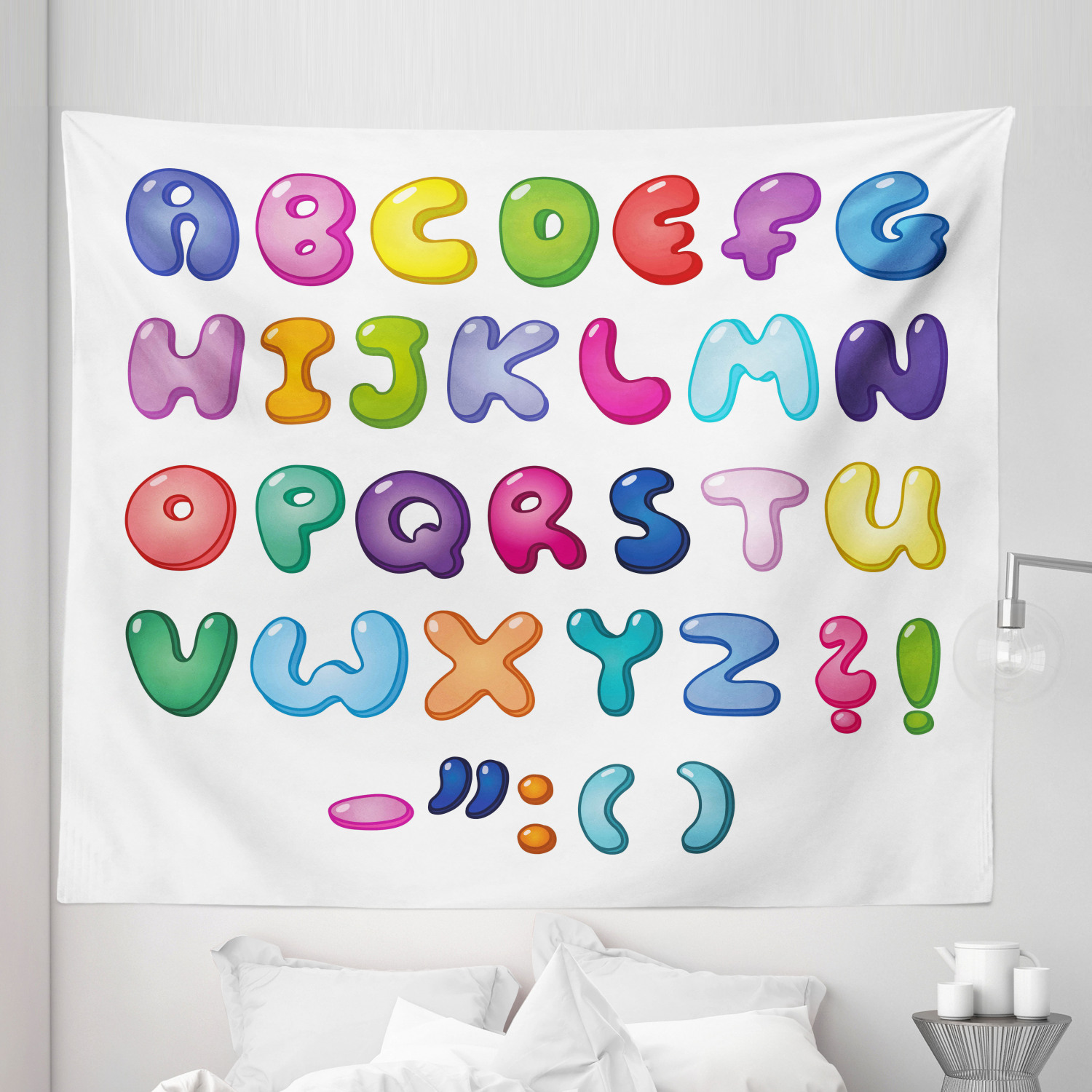 Letters Tapestry, Bubble Shaped 3D Style Alphabet Set Colorful Design ...