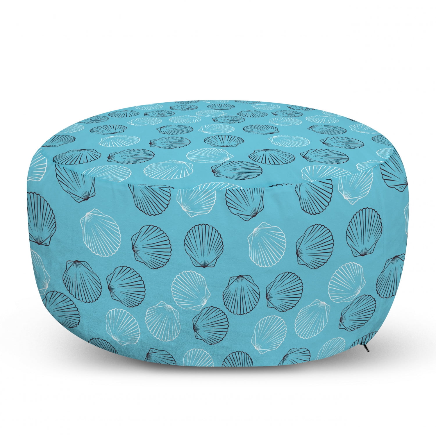Coastal Pouf Cover with Zipper, Maritime Theme with Seashell Scallops ...