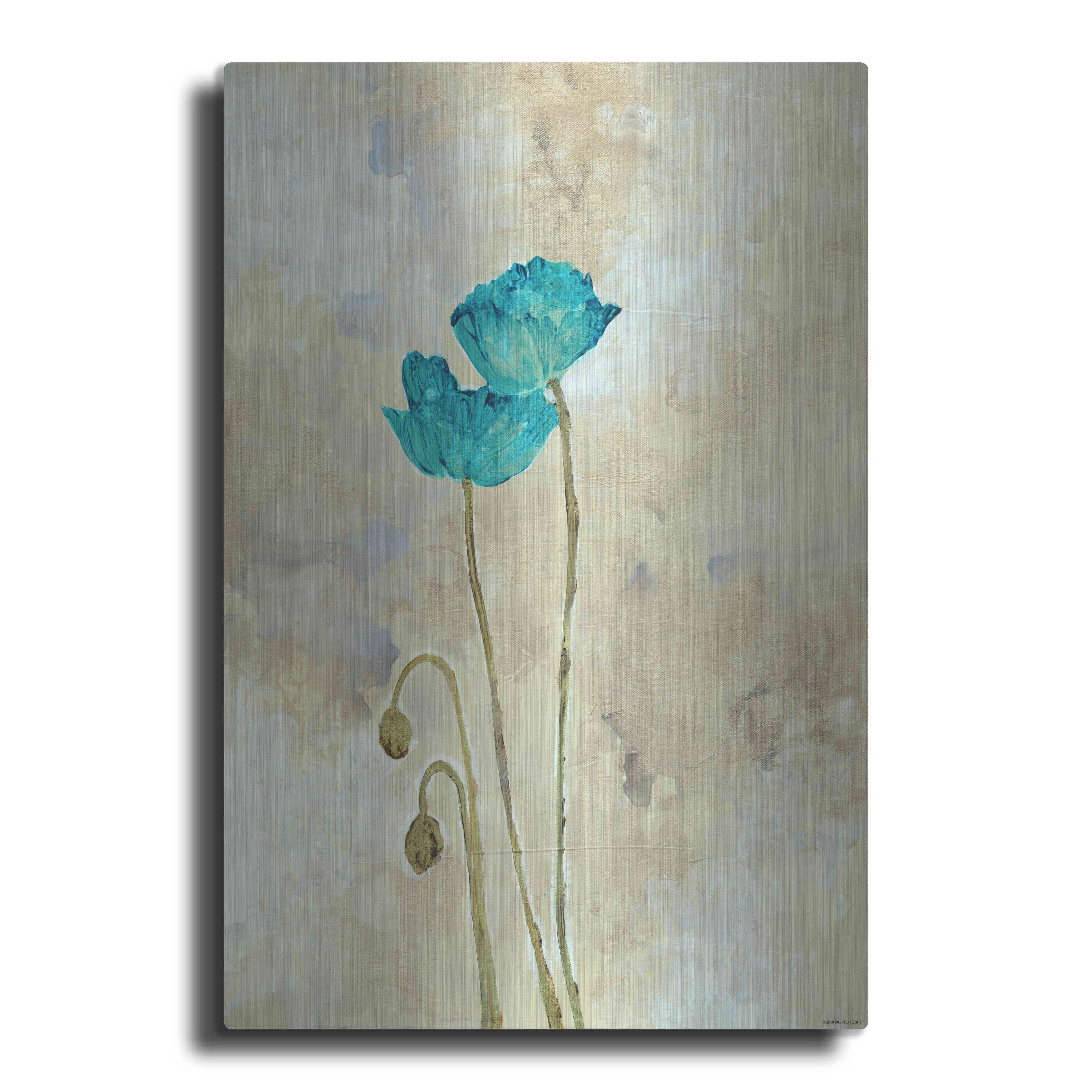 Luxe Metal Art 'Tealqoise Flowers 1' by Jadei Graphics, Metal Wall Art ...