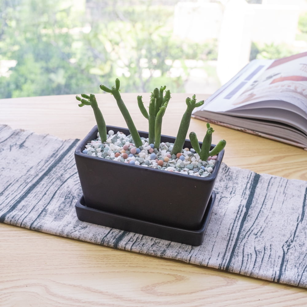 KRALIX Ceramic Rectangular Planter - One Black Pot (Black) - Walmart.com