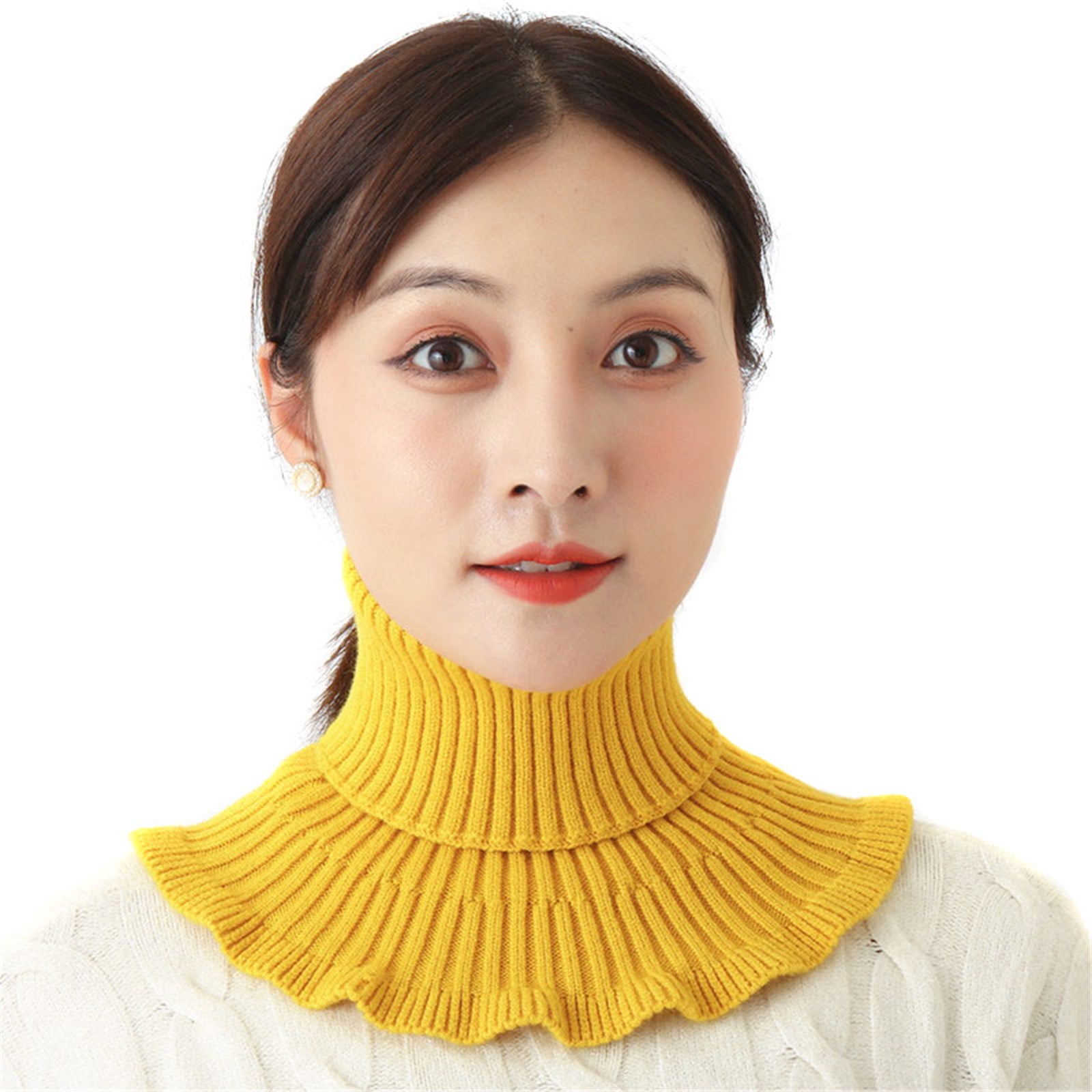 Turtleneck bib fake collar wool high neck collar ginger yellow ...