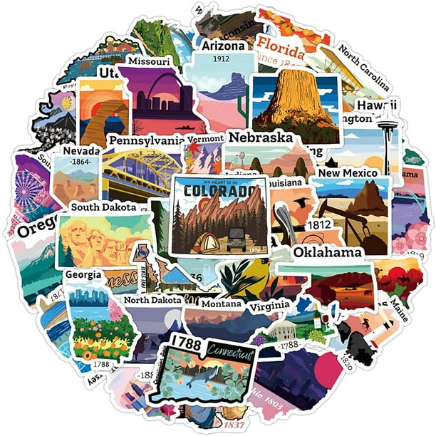 50pcs American Cities Maps Stickers Cool Trendy Waterproof Decals for ...