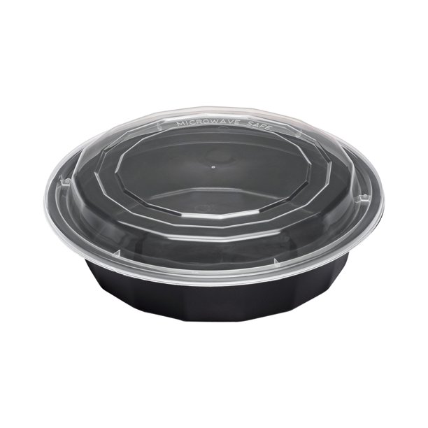 Asporto 24 oz Round Black Plastic To Go Box - with Clear Lid ...