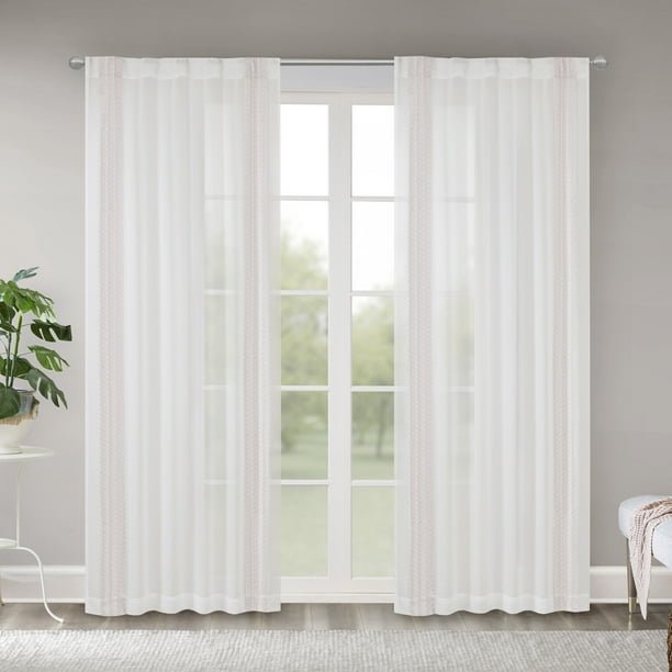 Home Essence Ivy Border Embroidered Rod Pocket/Back Tab Window Sheer ...