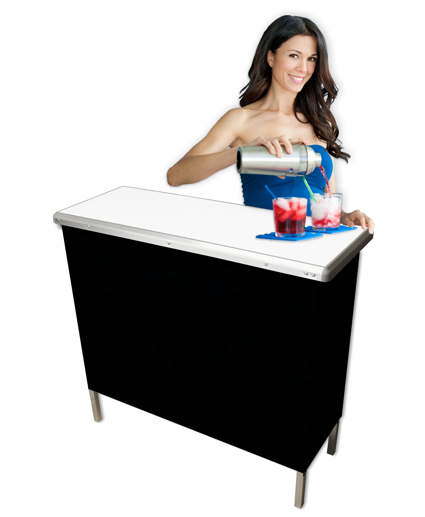 Portable Folding Party Bar w/ Black & Hawaiian Bar Skirts - Single Set ...
