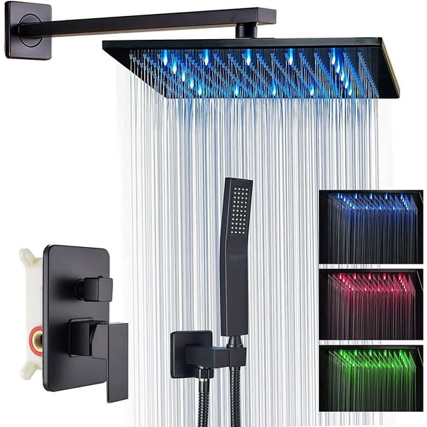 Zovajonia Matte Black Shower System 16 Inches Shower Faucet Set, LED ...