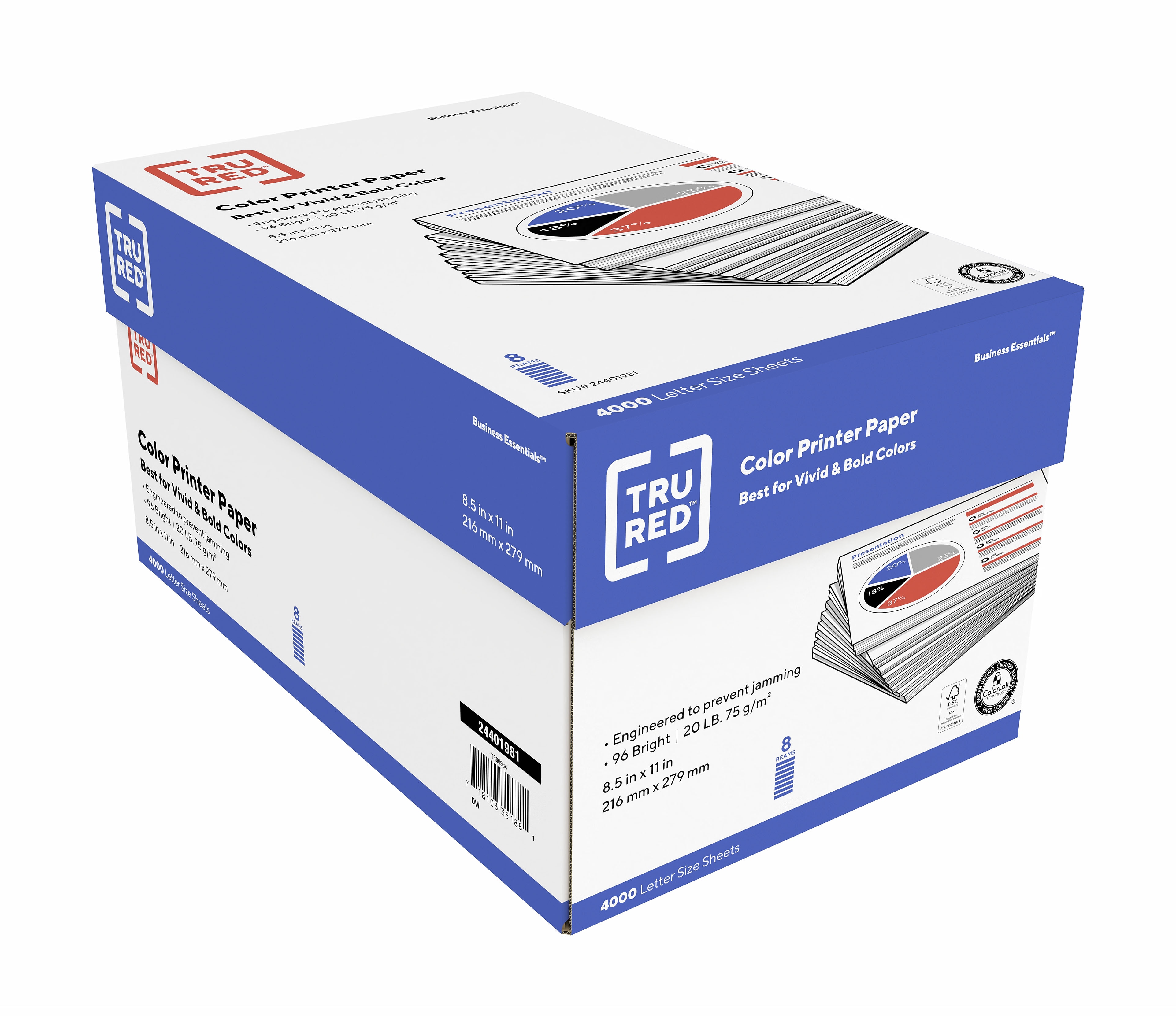 TRU RED 8 5x11 Color Printer Paper 20 Lbs 96 Brightness TR56964 TRU RED 8 5x11 Color Printer Paper 20 Lbs 96 Brightness TR56964