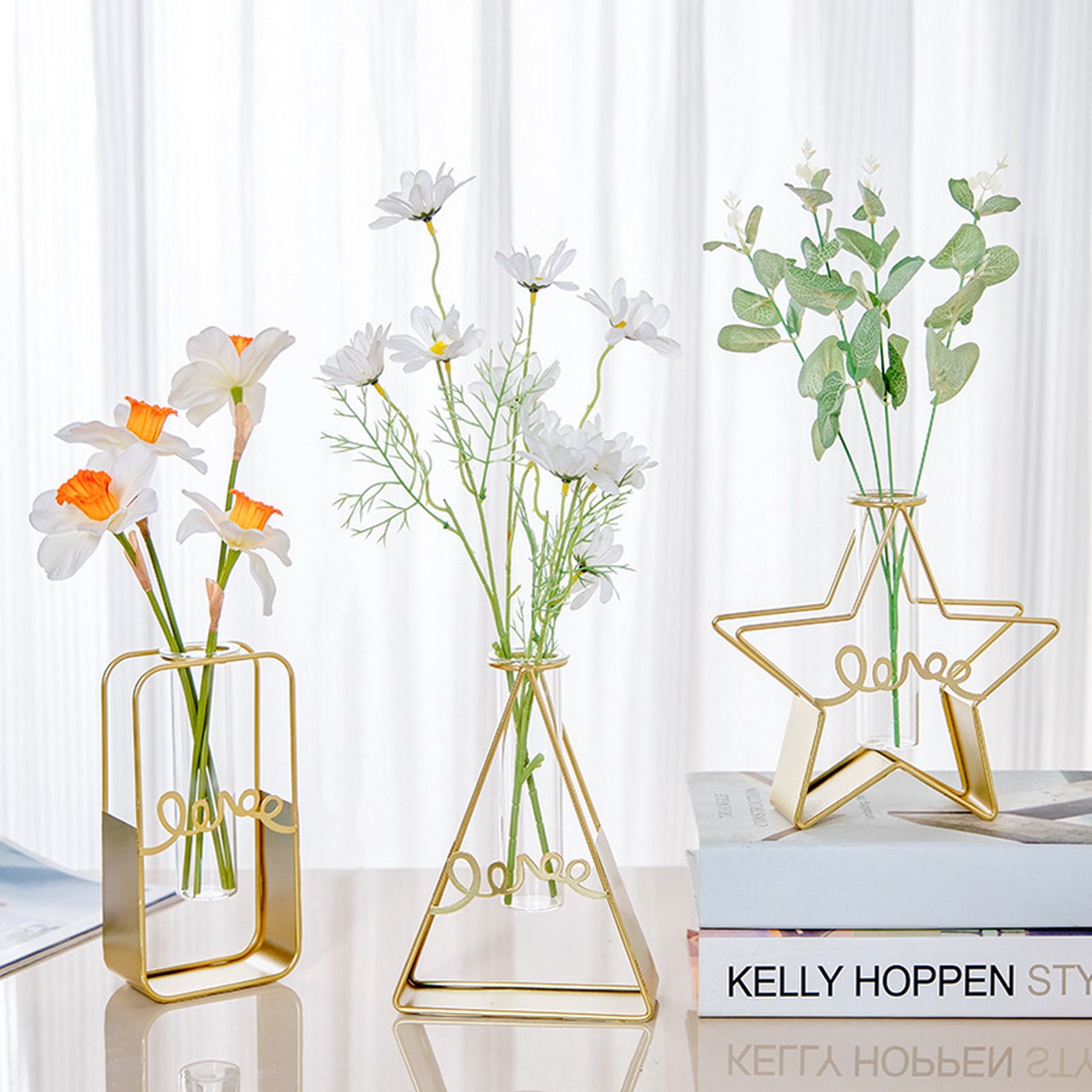 Hesroicy Set of 2 Nordic Style Geometric Flower Vases - Exquisite Star ...