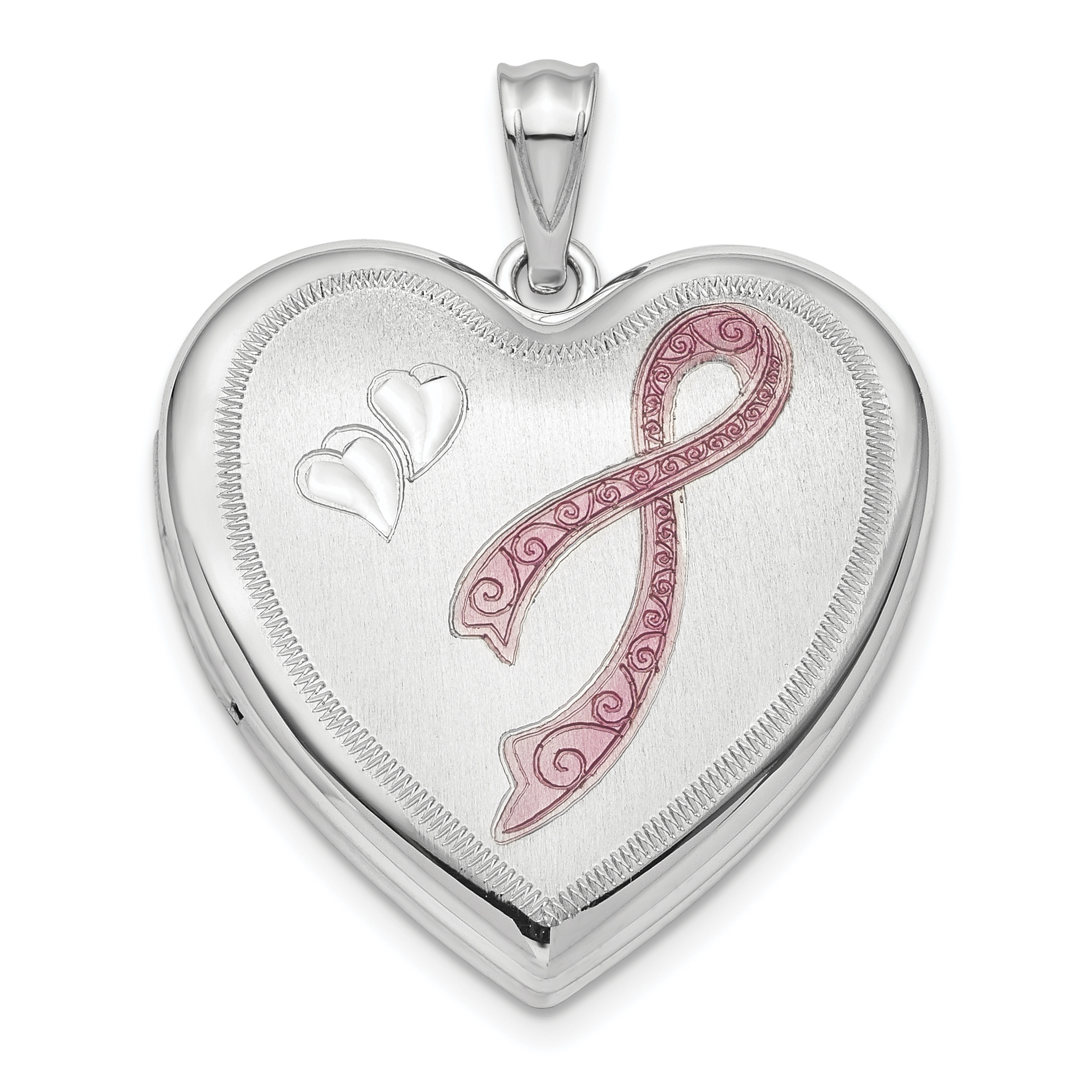 925 Sterling Silver 24mm Enamel Pink Ribbon Ash Holder Photo Pendant ...