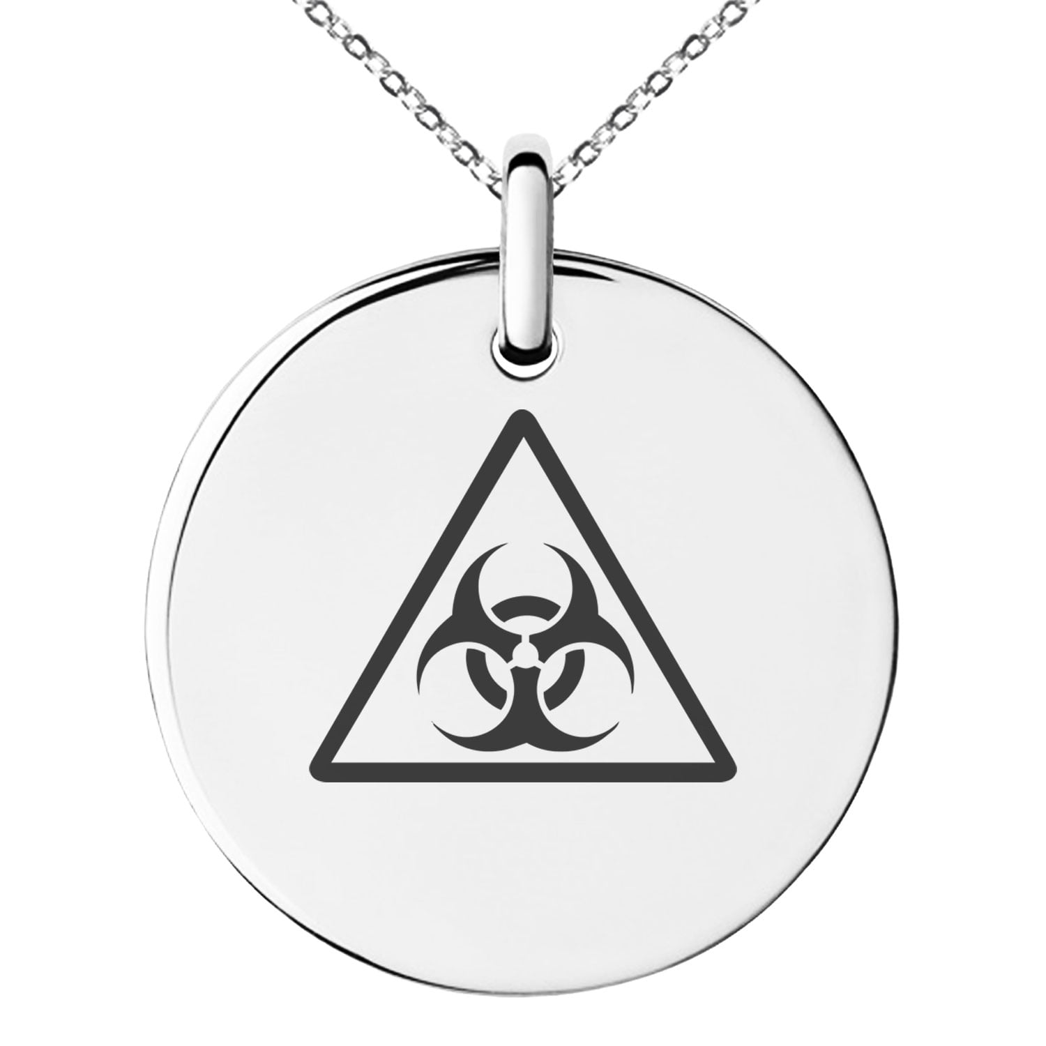 Stainless Steel Biohazard Triangle Engraved Small Medallion Circle ...