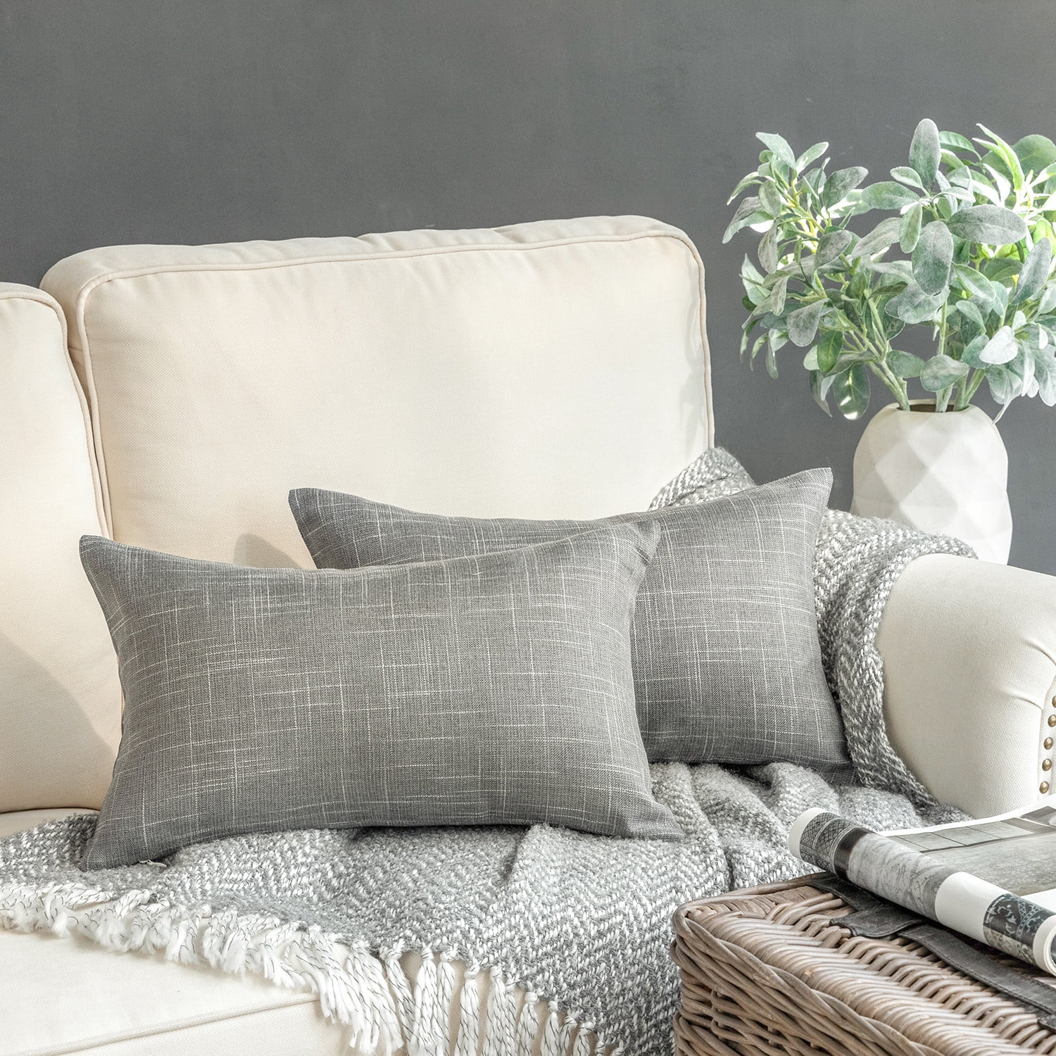 Phantoscope Soft Textured Linen Burlap Series Decorative Throw Pillow ...