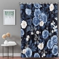 Bathroom Shower Curtain White Daisy Blue Roses on Black Waterproof ...