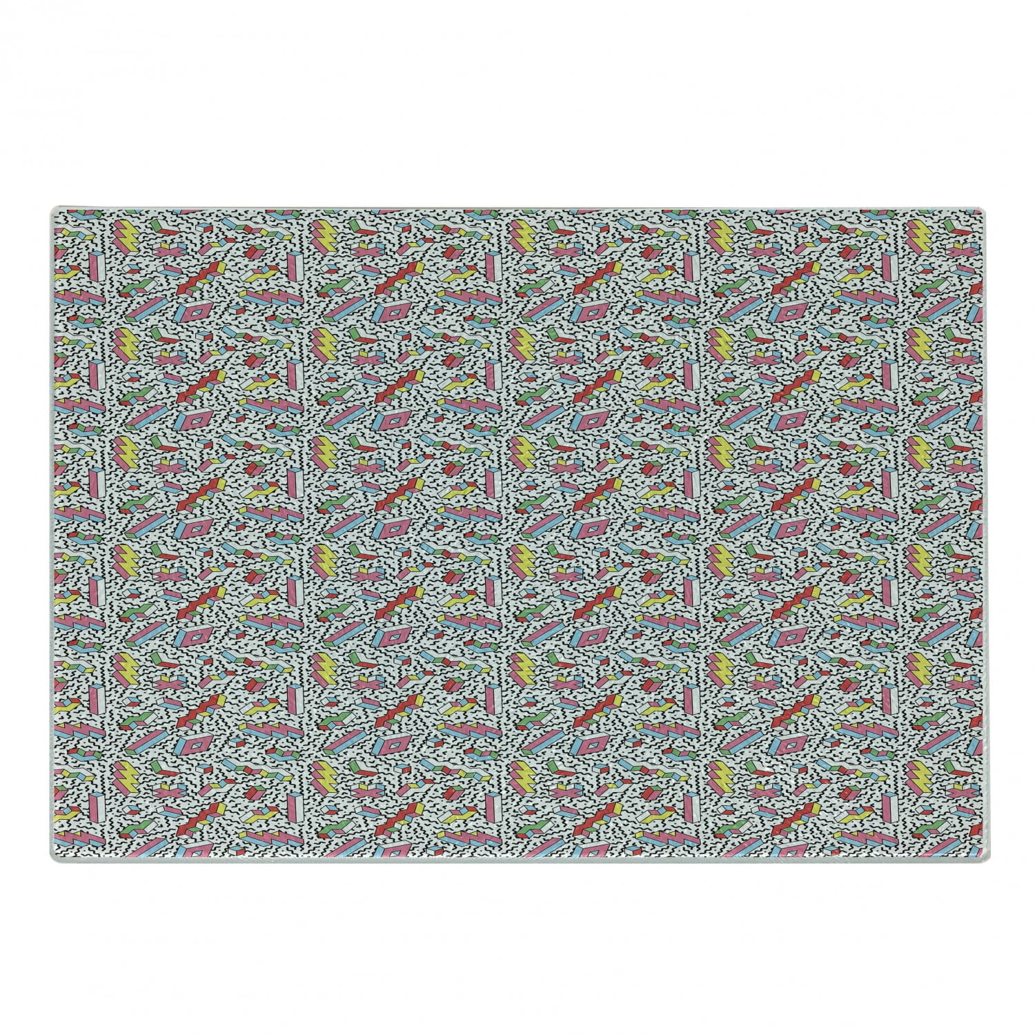 Funky Cutting Board, Memphis Pattern with Mosaic 3D Shapes Eighties and ...