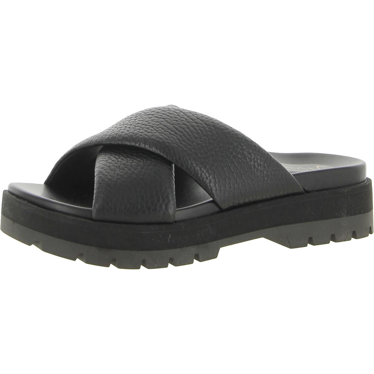 ASOS Cross Over Strap Slide Sandals In Black Leather, 41% OFF
